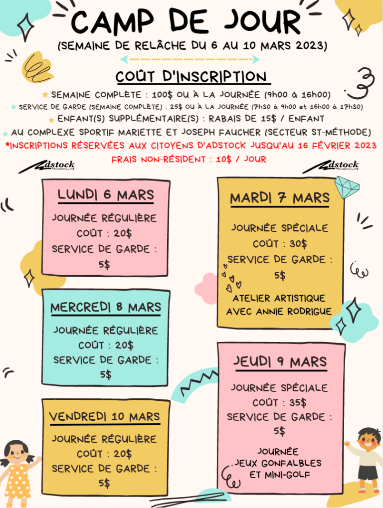 Camp de jour de la semaine de relâche | Municipalité Adstock